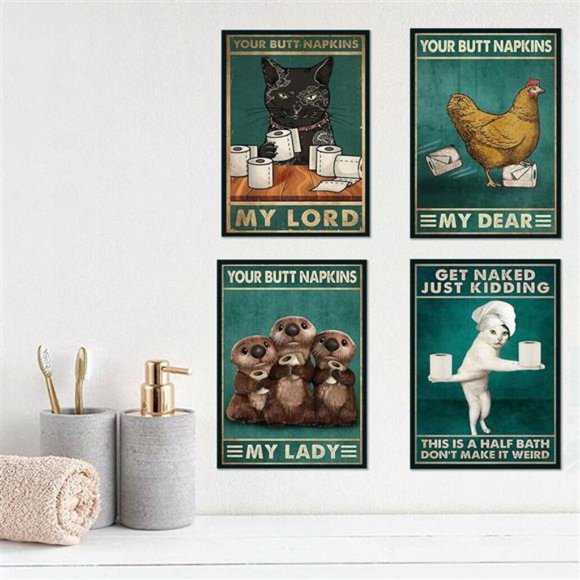 Art | Humor Funny Cats Bathroom Tp Posters Wall Art Decor Set Of 4 ...